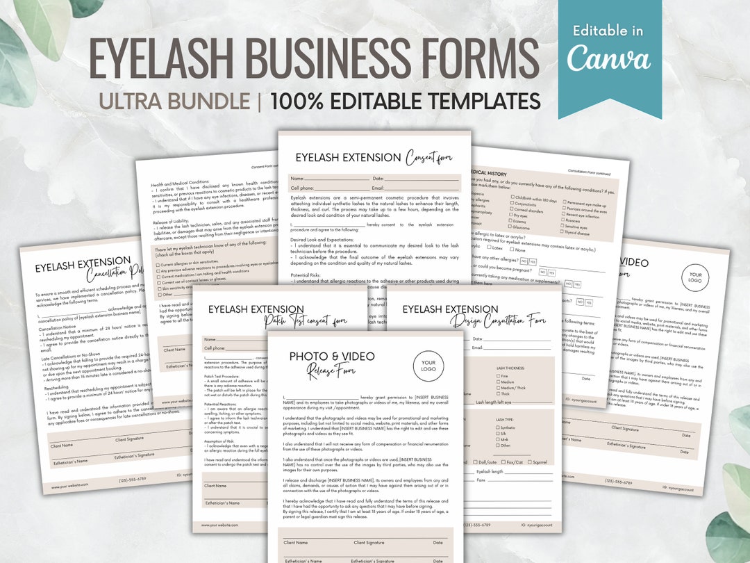 Eyelash Extension Forms, Editable Lash Consent Forms, Lash Tech ...