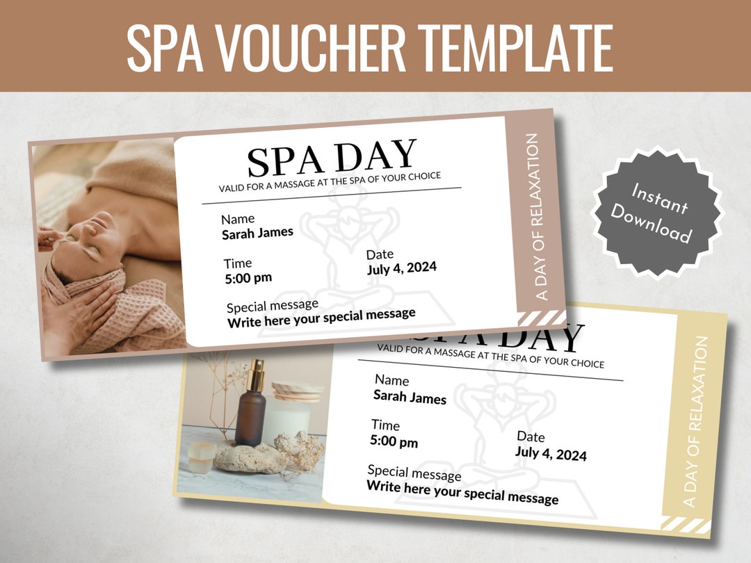 Editable Spa Day Voucher Personalized Massage Coupon Printable Gift ...