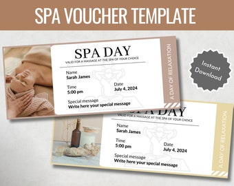 Editable Spa Day Voucher Personalized Massage Coupon Printable Gift ...