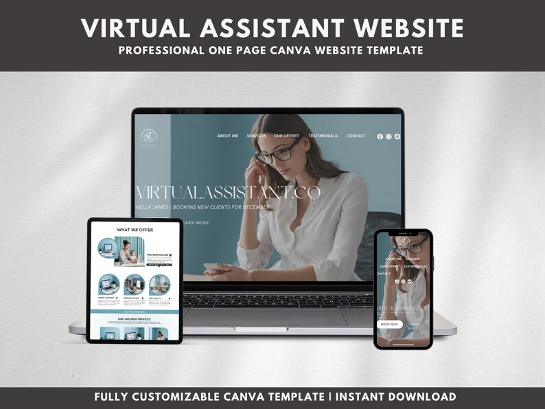 Virtual Assistant Canva Website Template | One Page Website | VA Website | Online Business ...