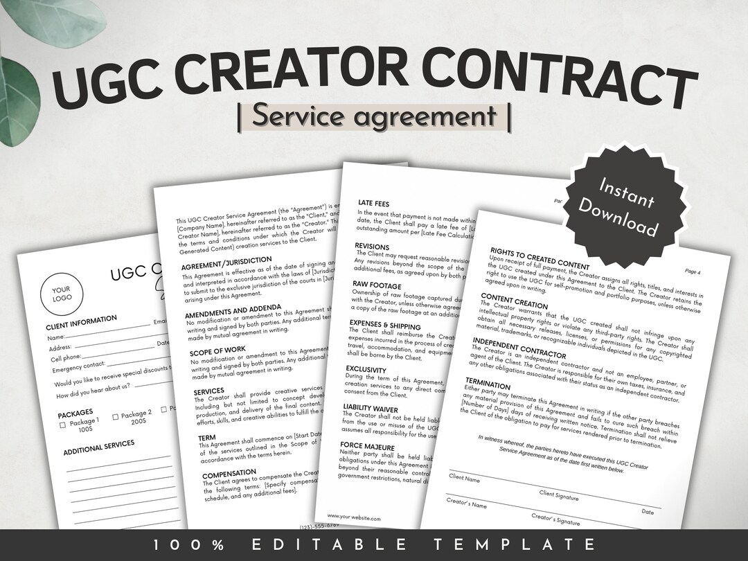 UGC Creator Contract Template, UGC Template, Professional UGC Contract ...