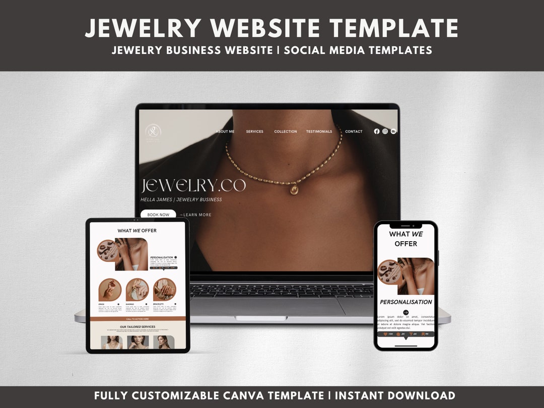 Jewelry Website Template & Instagram Post Bundle, Canva Website Design ...