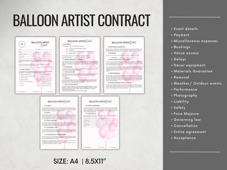 BALLOON ARTIST CONTRACT Template, Balloon Business Bundle, Balloon ...