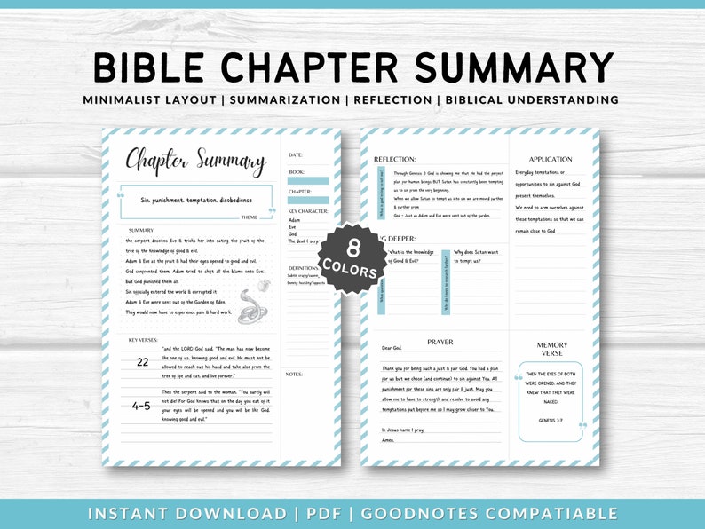 Bible Chapter Summary Printable Template | Bible Study Guide Template ...