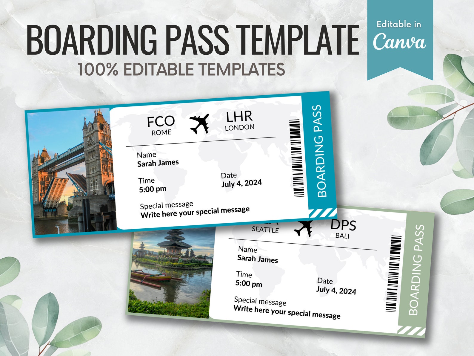 Editable Boarding Pass Template, Printable Airline Ticket, Plane ...