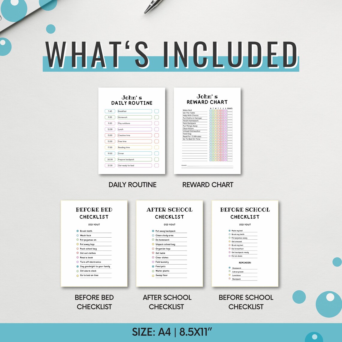 Editable Kids Chore Chart Bundle, Reward Allowance Behavior Consequence ...