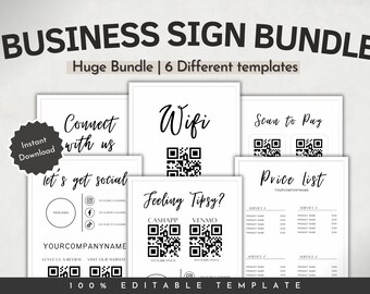 Editable Business Sign Template Bundle, Scan to Pay Sign, Social Media ...