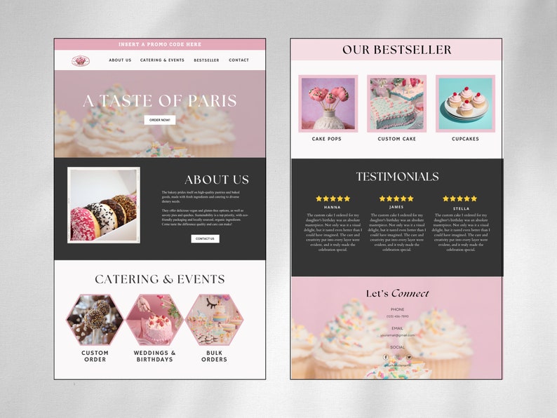 Bakery Website Theme Template White and Pink, Social Media Templates ...