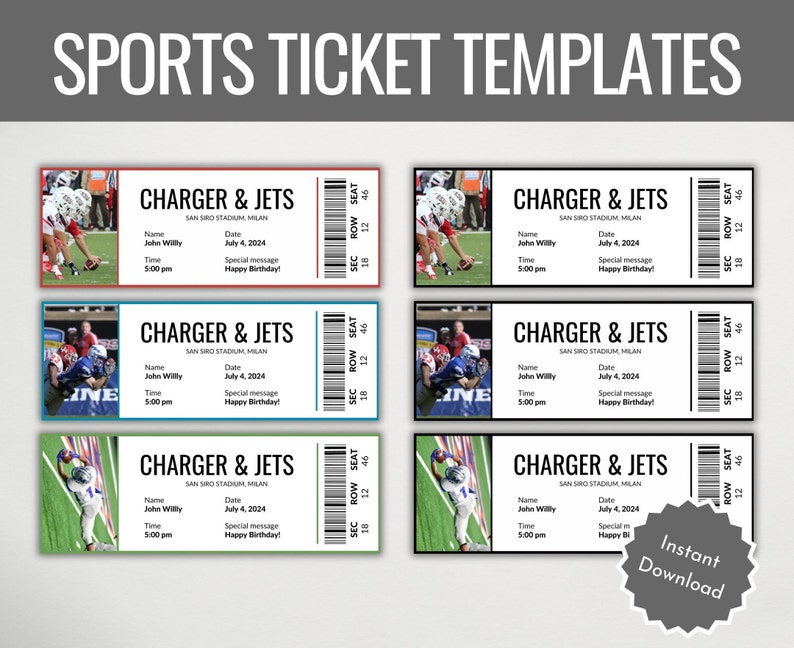 Editable Sports Ticket Template, DIY Sporting Ticket, Custom Sports ...