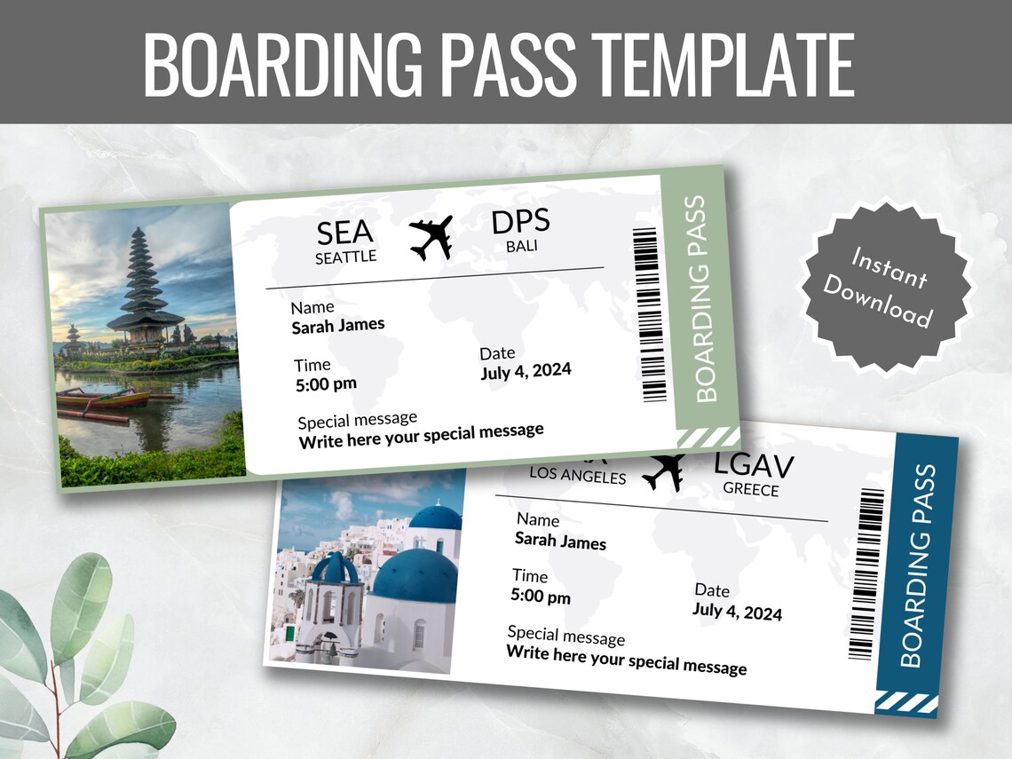 Editable Boarding Pass Template, Printable Airline Ticket, Plane ...