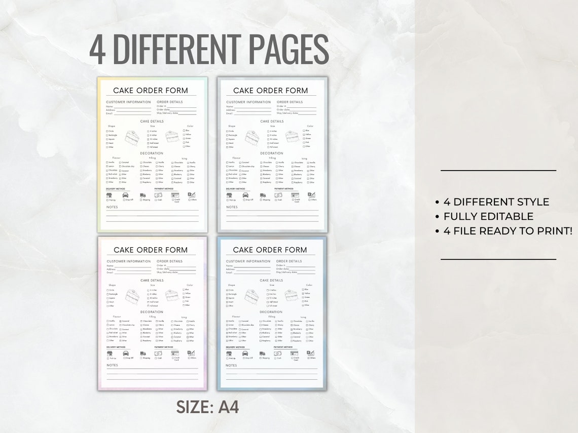 Cake Order Form,printable Bakery Order Form,small Business Template ...