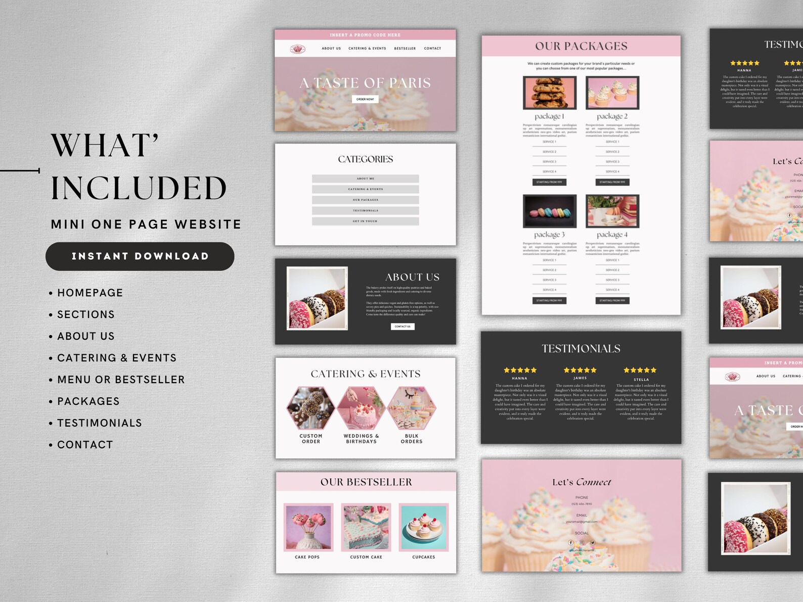 Bakery Website Theme Template White and Pink, Social Media Templates ...
