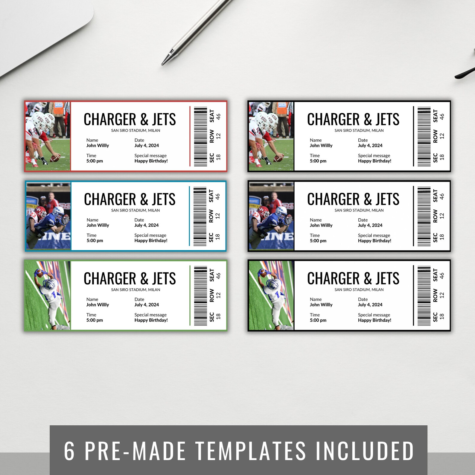 Editable Sports Ticket Template, DIY Sporting Ticket, Custom Sports ...