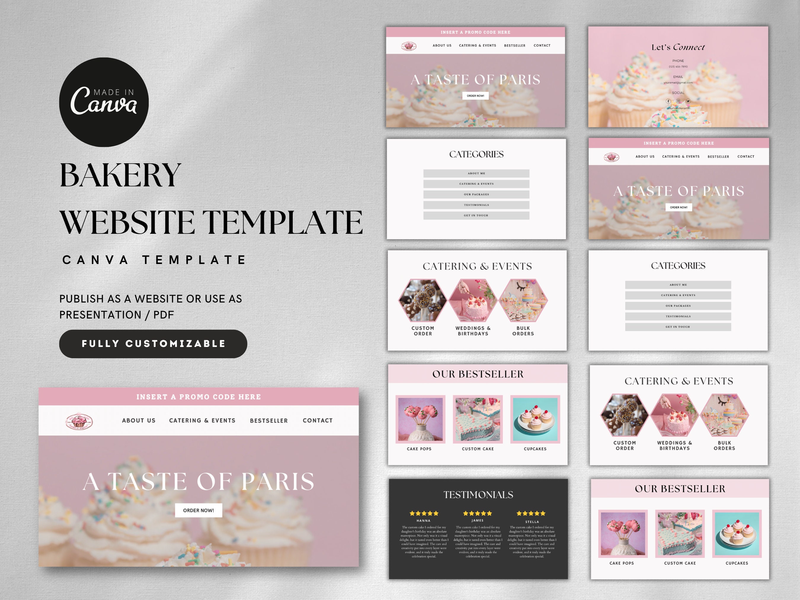 Bakery Website Theme Template White and Pink, Social Media Templates ...