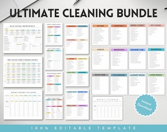 Cleaning Checklist Bundle, Editable Kids Chore Chart, Household ...