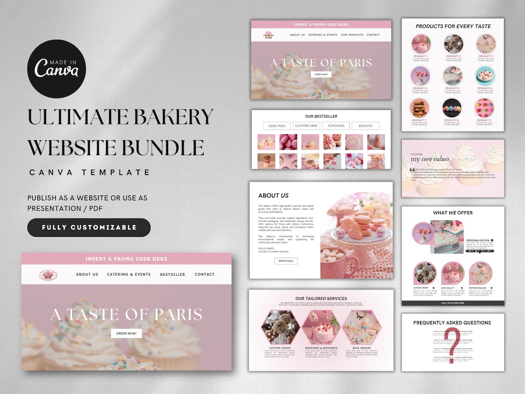 Bakery Website Theme Template White and Pink, Social Media Templates ...