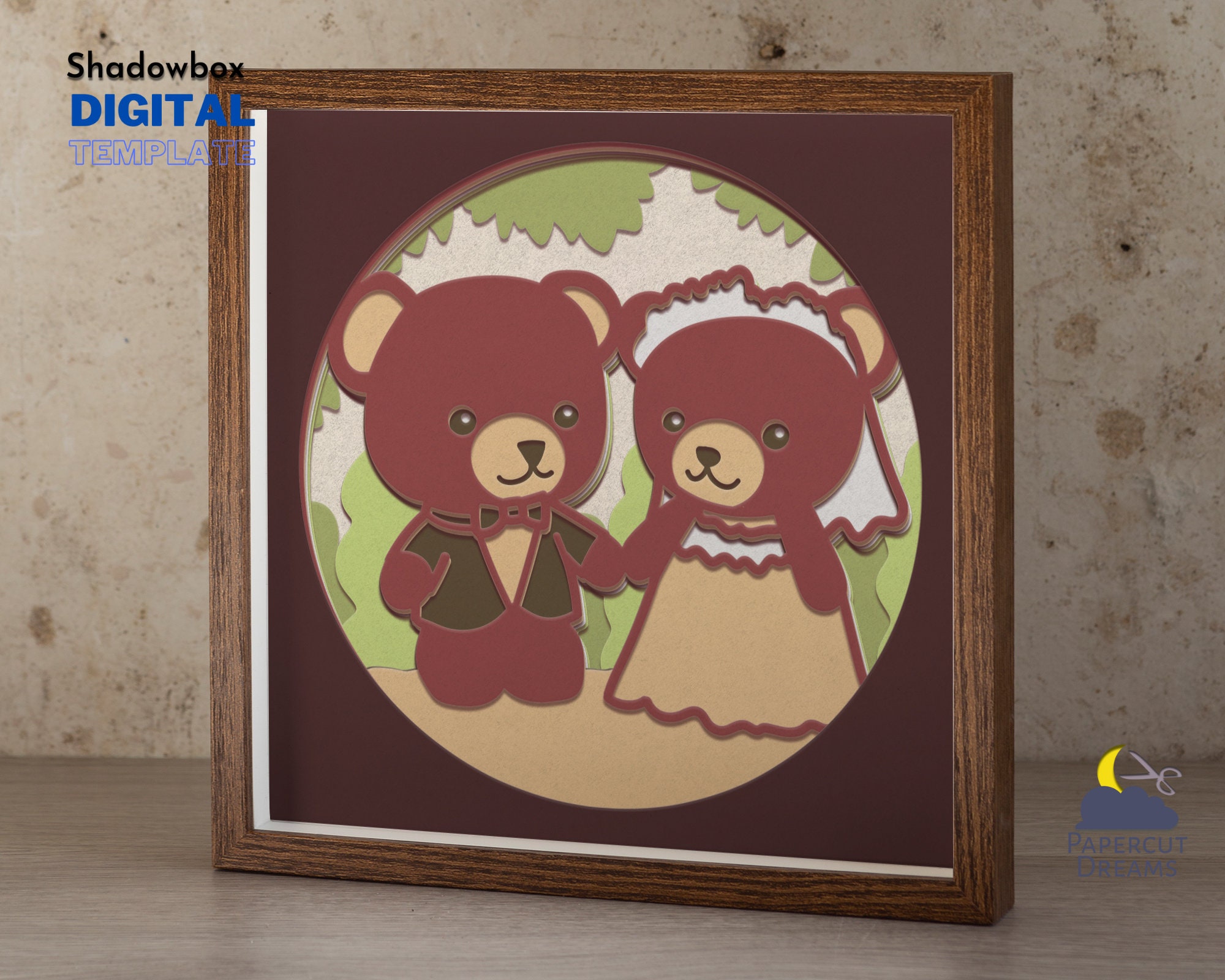 Teddy Bear Wedding Layered Paper Art 3D Paper Shadow Box - Etsy