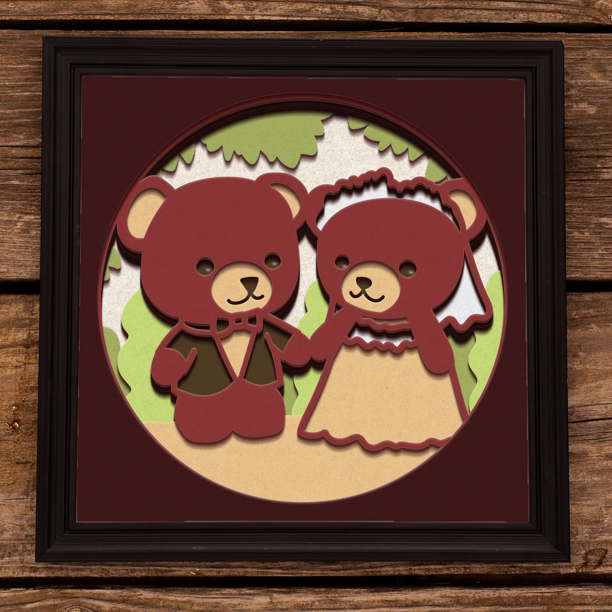 Teddy Bear Wedding Layered Paper Art 3D Paper Shadow Box - Etsy