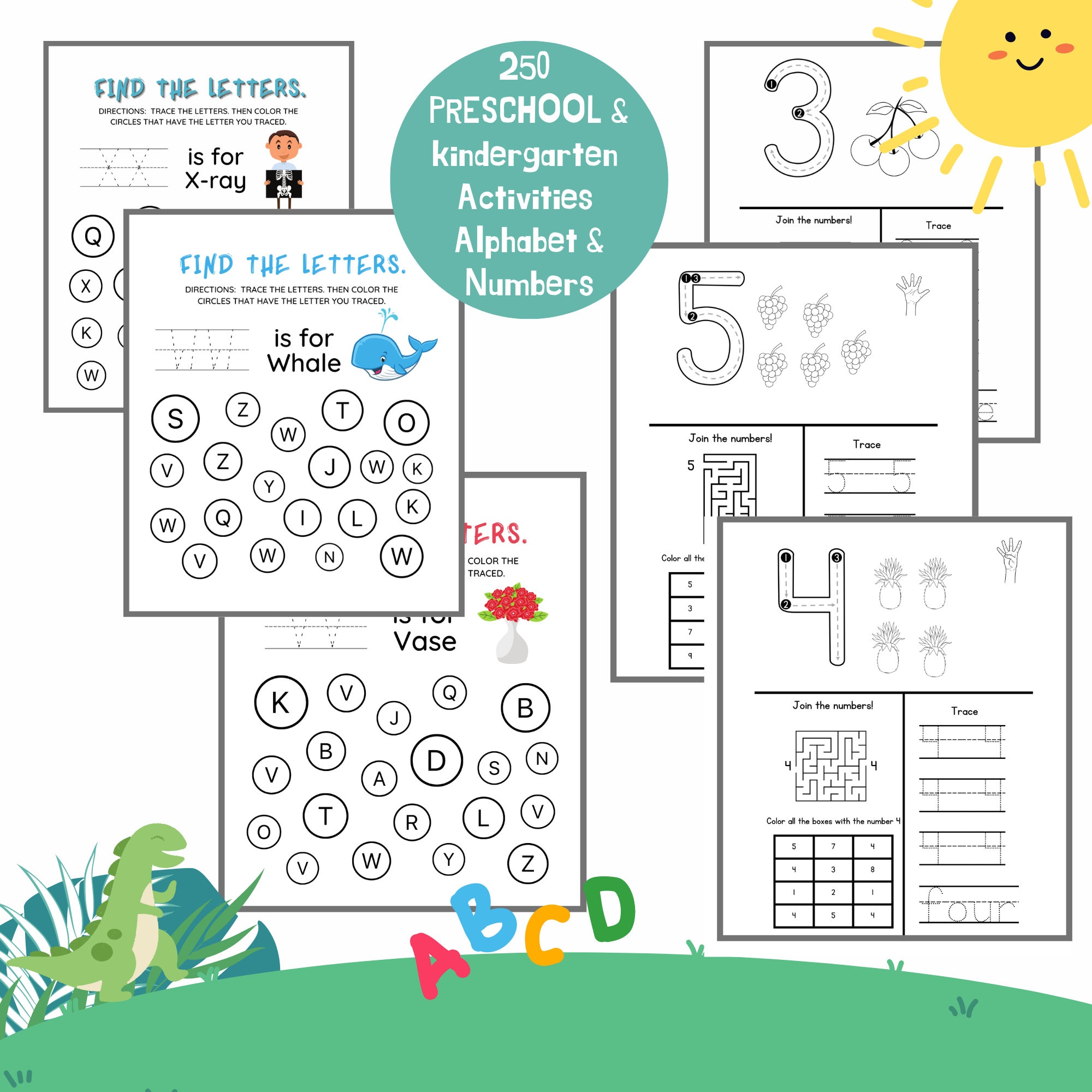 Kindergarten Learning Worksheets Bundle Printable Pages Activity ...