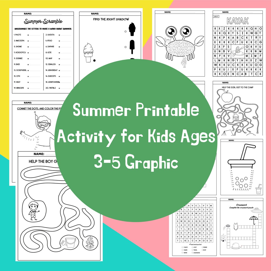 Printable Kids Learning Activity Crosswords Match Shadow for Preschool ...