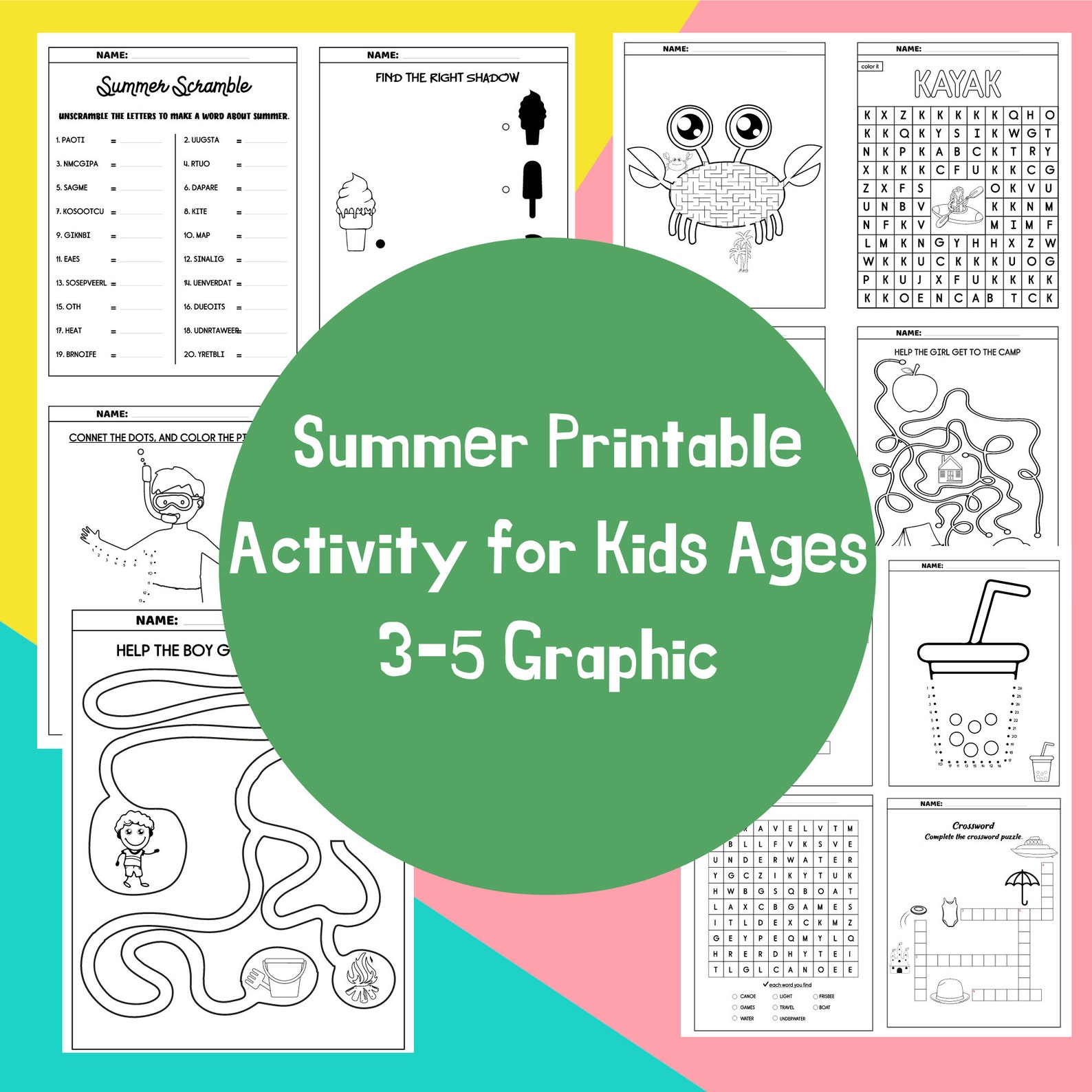 Printable Kids Learning Activity Crosswords Match Shadow for Preschool ...
