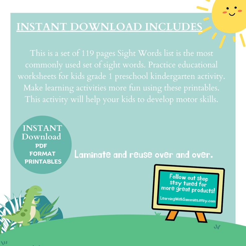 Printable Tracing Sight Words Pages Worksheets for Kids: - Etsy
