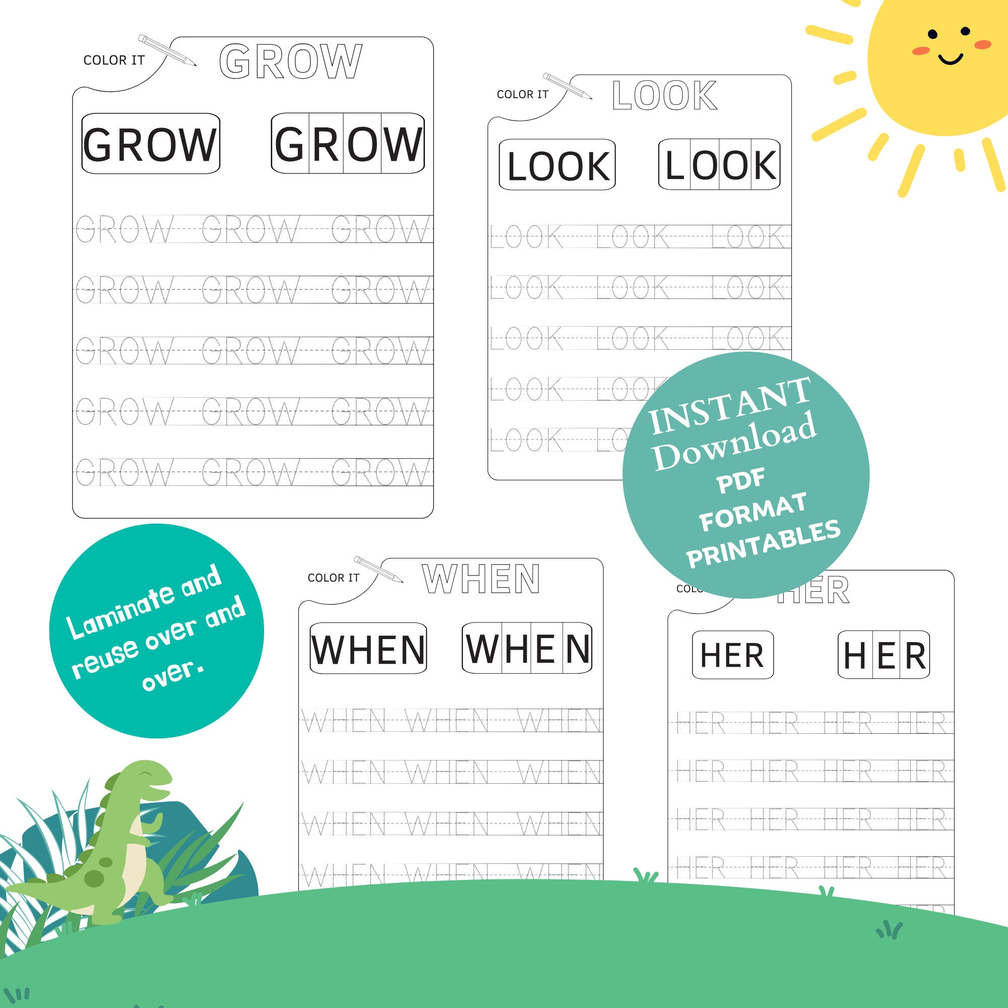 Printable Tracing Sight Words Pages Worksheets for Kids: Preschool ...