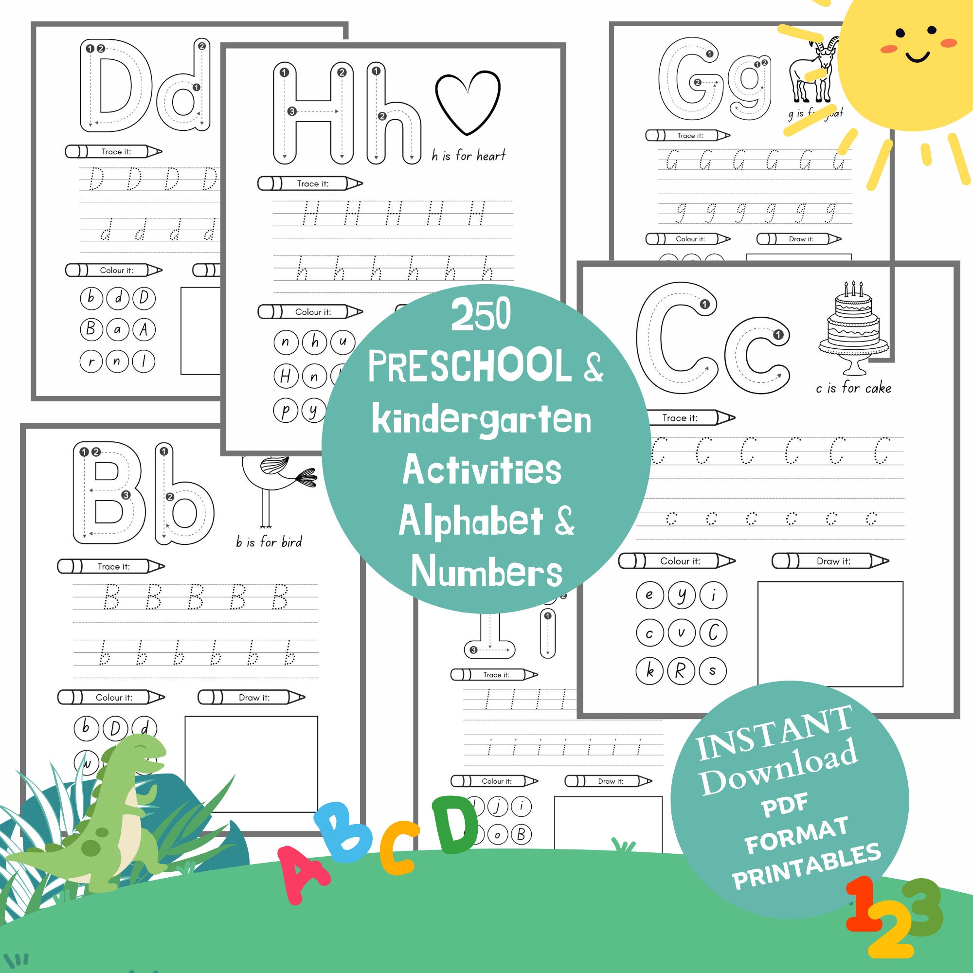 Kindergarten Learning Worksheets Bundle Printable Pages Activity ...