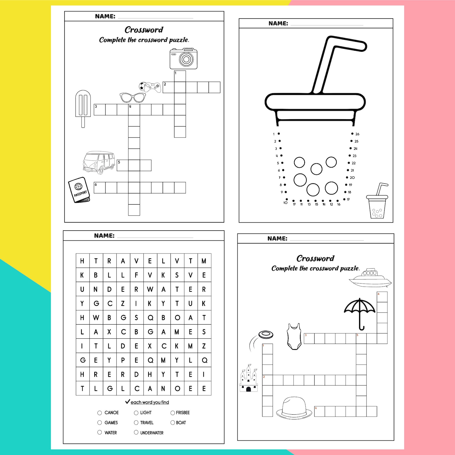 Printable Kids Learning Activity Crosswords Match Shadow for Preschool ...
