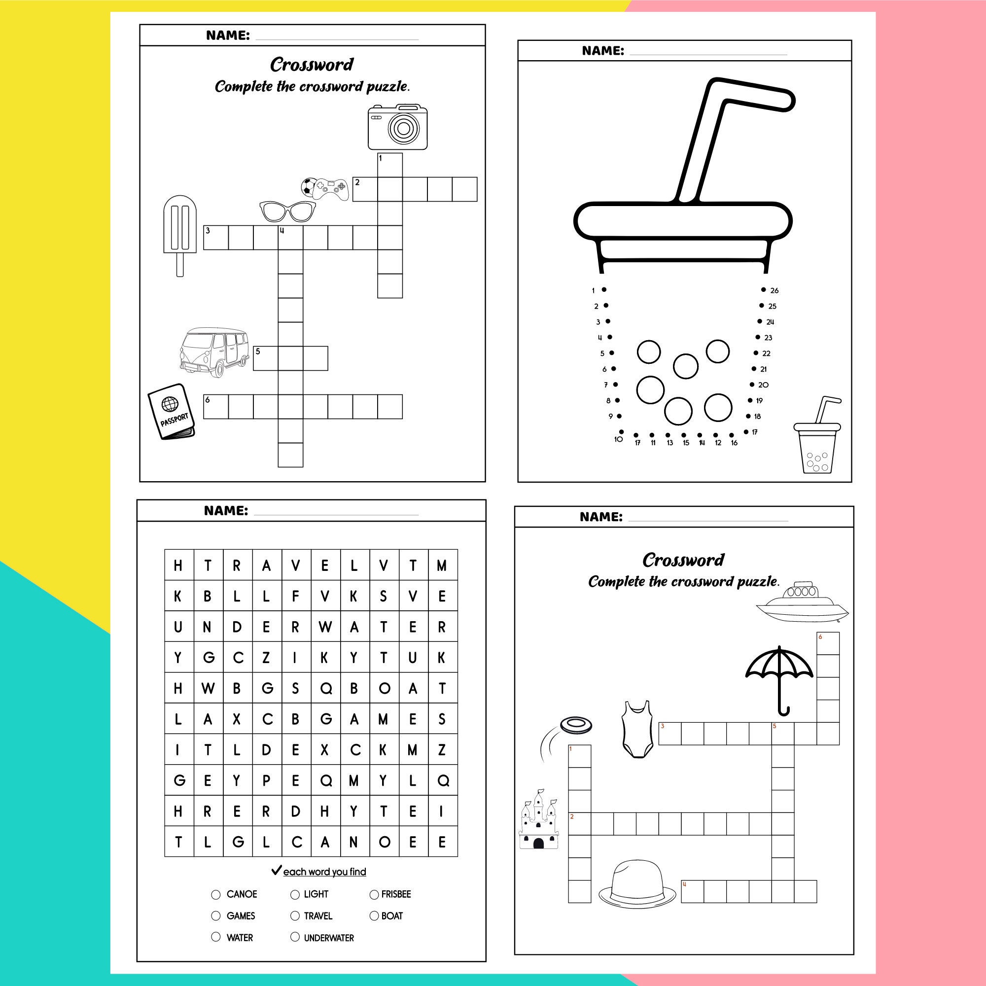 Printable Kids Learning Activity Crosswords Match Shadow for Preschool ...