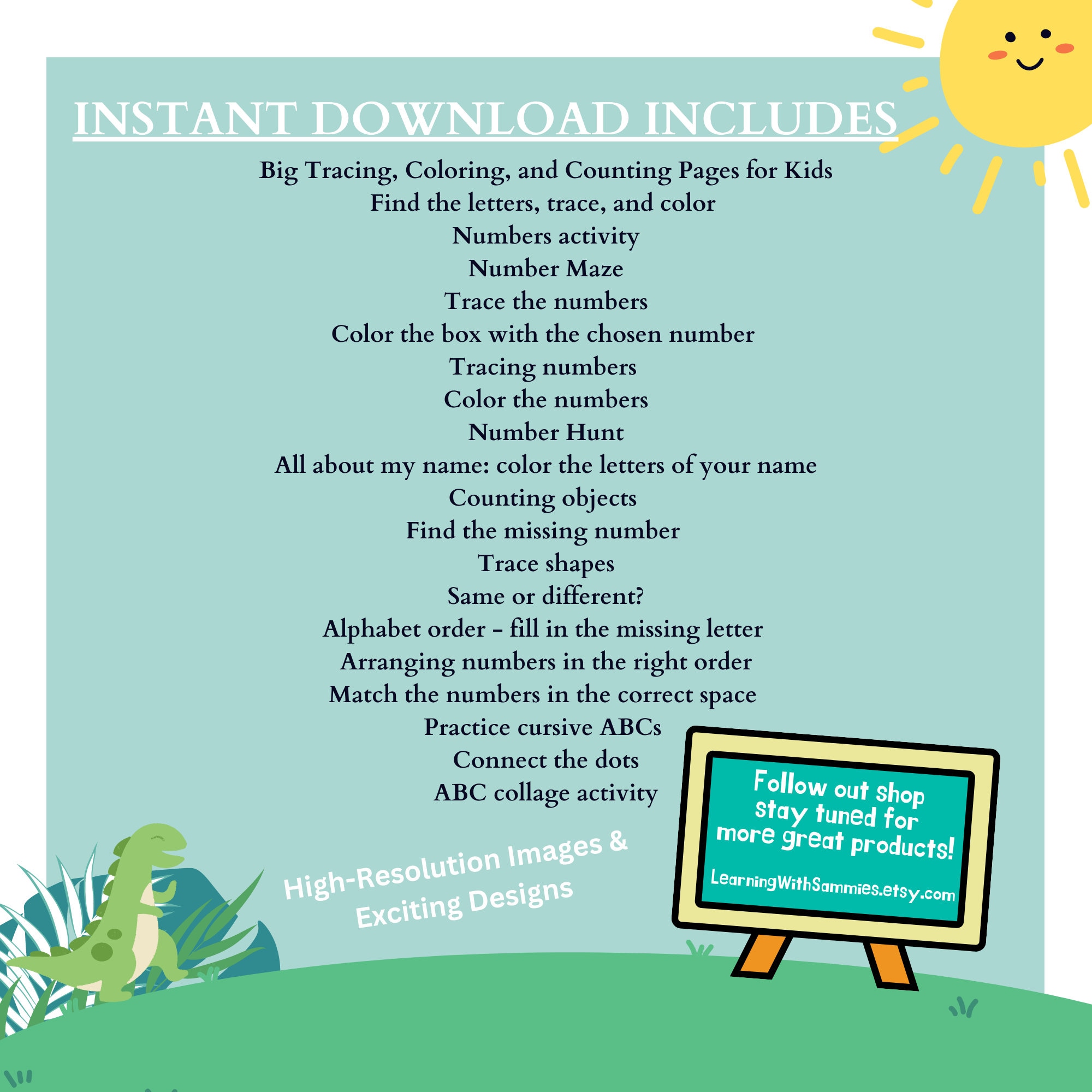 Kindergarten Learning Worksheets Bundle Printable Pages Activity ...