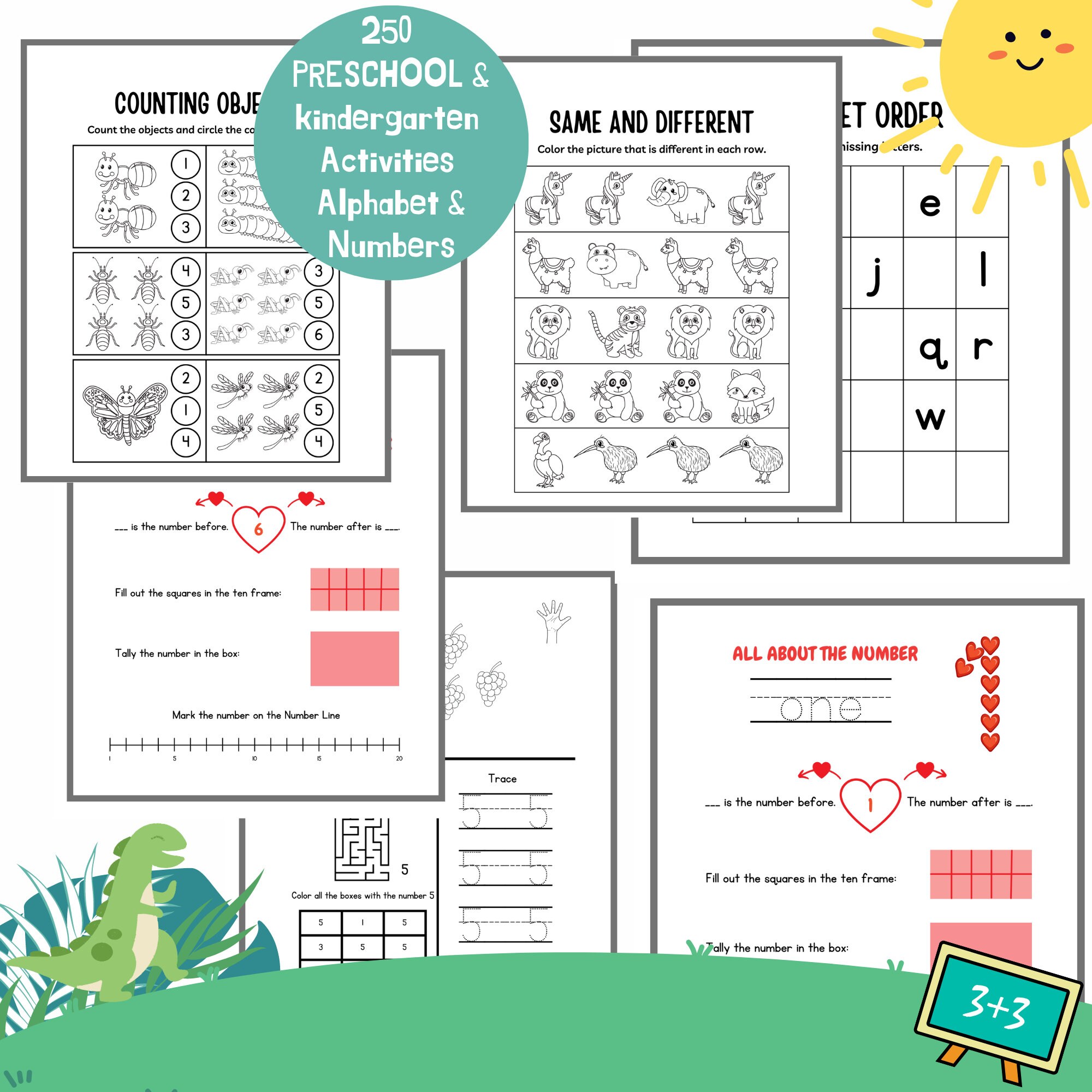 Kindergarten Learning Worksheets Bundle Printable Pages Activity ...