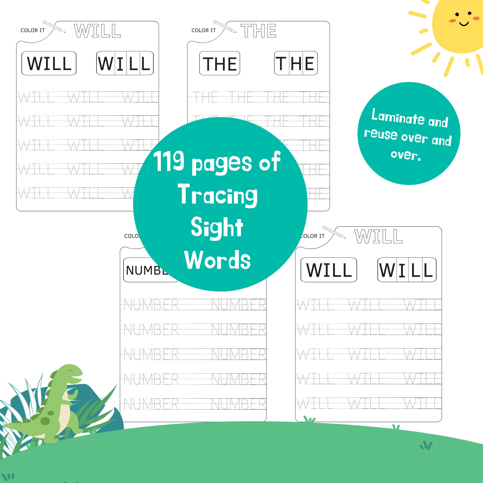Printable Tracing Sight Words Pages Worksheets for Kids: Preschool ...