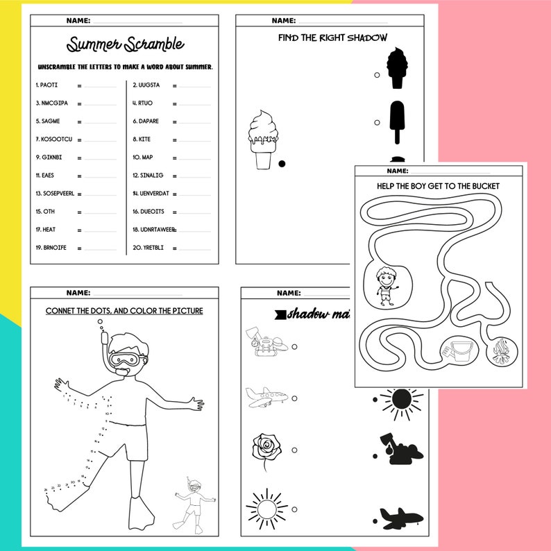 Printable Kids Learning Activity Crosswords Match Shadow for Preschool ...