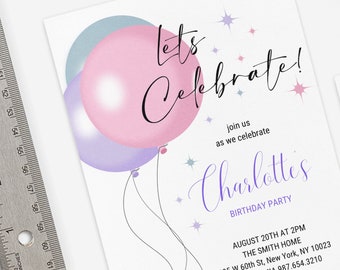 EDITABLE Balloon Birthday Invitation Template INSTANT DOWNLOAD Editable ...
