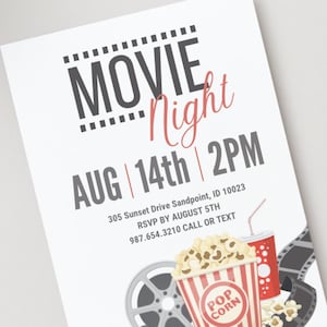 Movie Night Party Invitation Template Cinema Party Movie Birthday ...