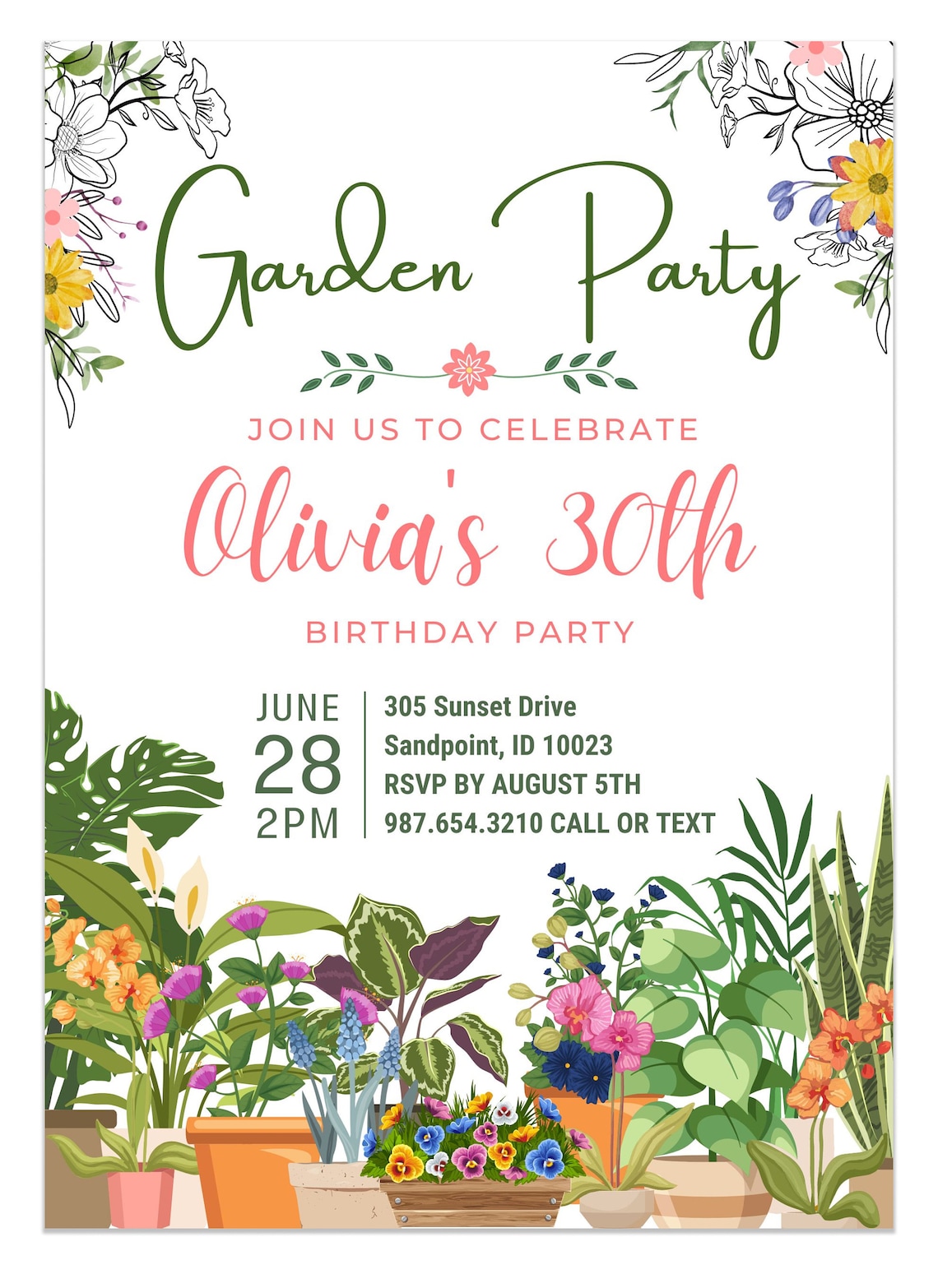 Garden Party Birthday Invitation Template Plant Party Plant Birthday ...
