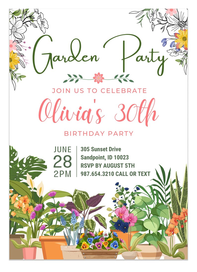 Garden Party Birthday Invitation Template Plant Party Plant Birthday ...