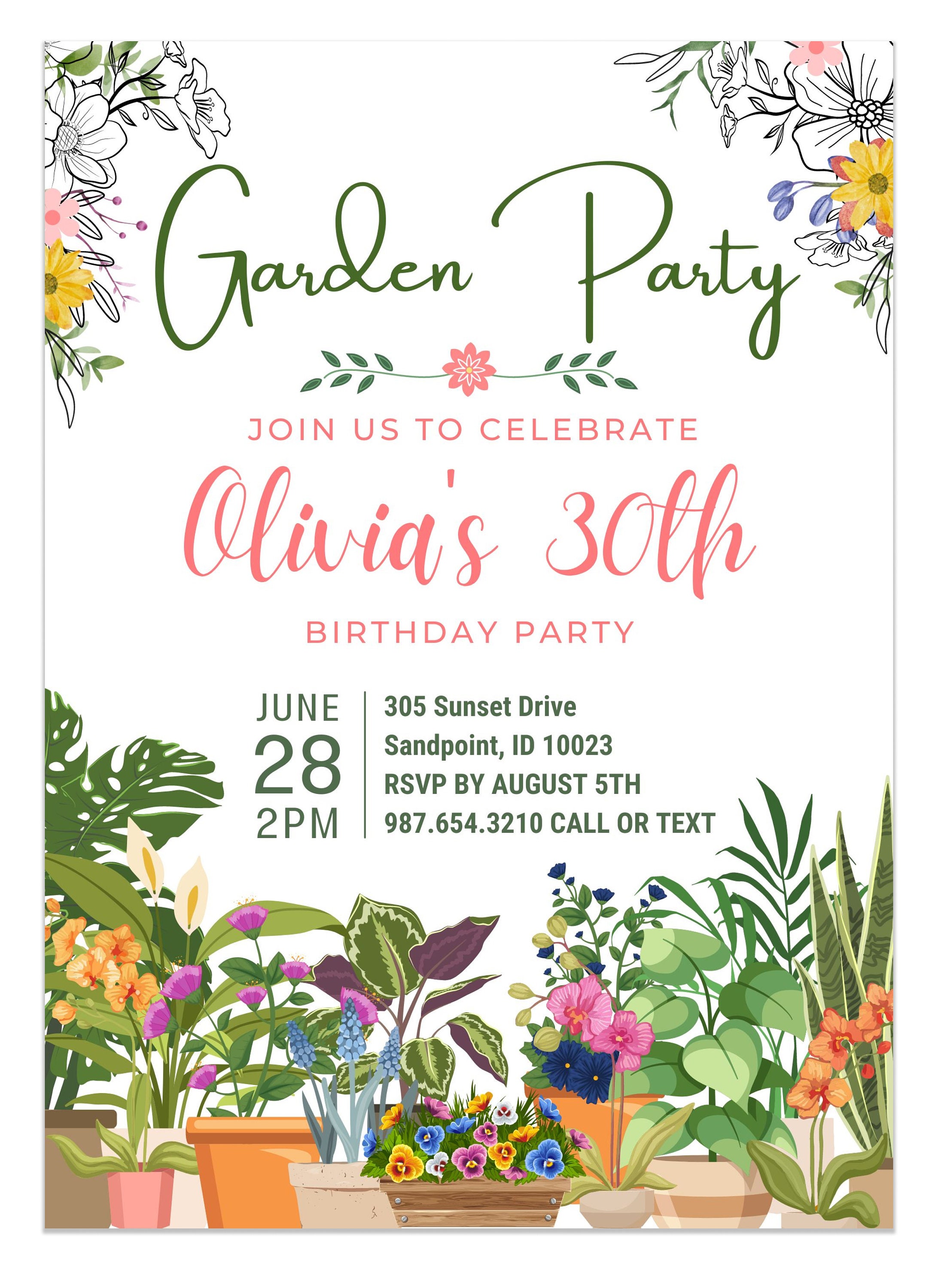 Garden Party Birthday Invitation Template Plant Party Plant Birthday ...
