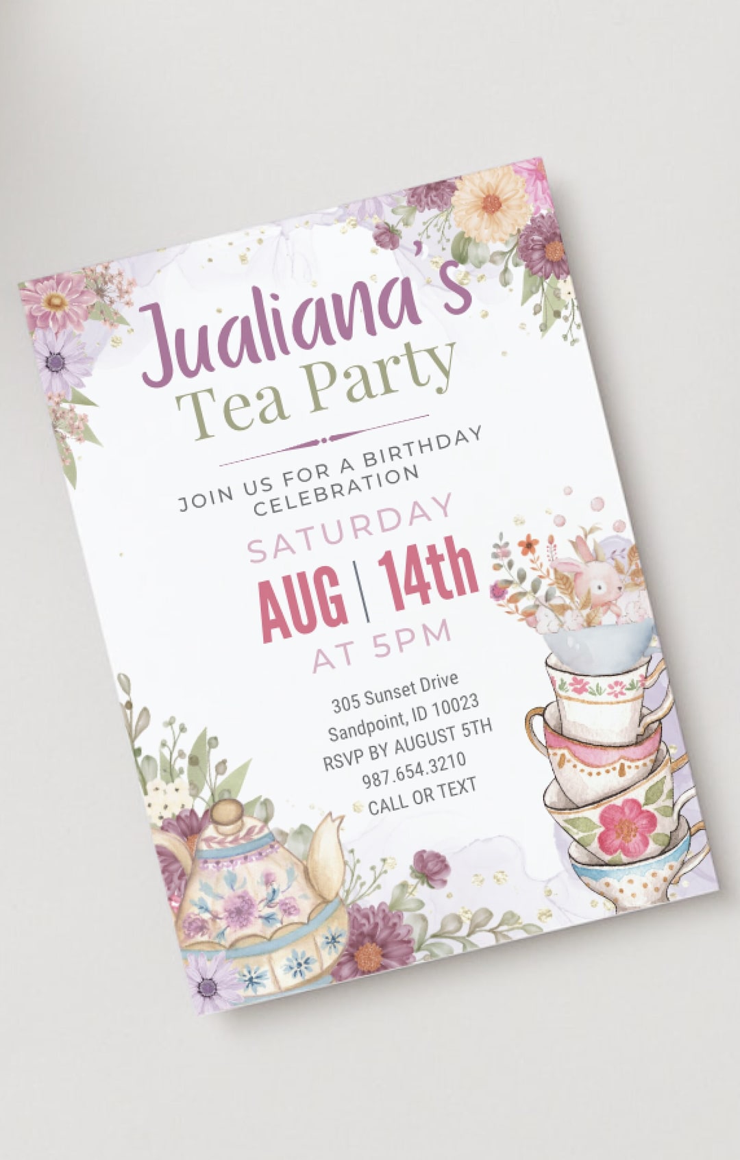 Tea Party Birthday Invitation Template Whimsical Tea Party High Tea ...