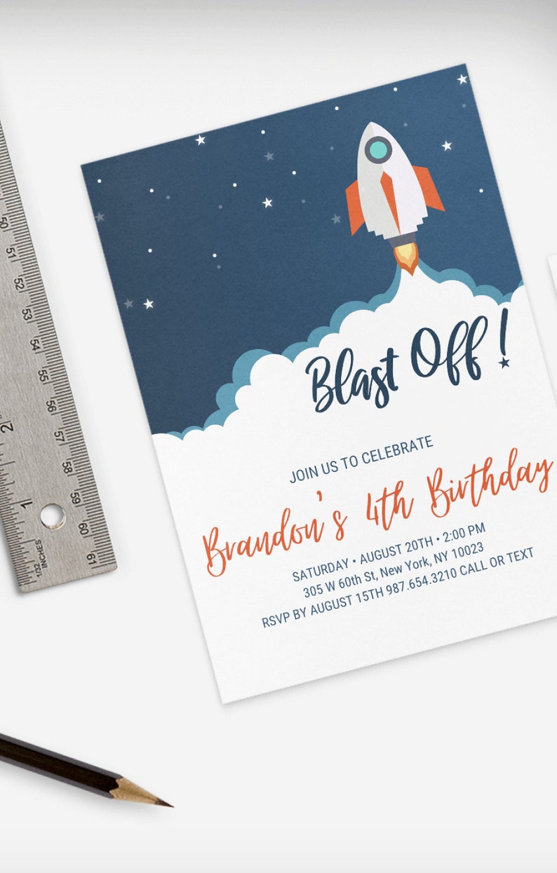 Rocket Ship Birthday Invitation Template Space Party Invitation Outer ...