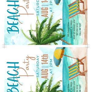 Beach Party Invitation Template Beach Bash Birthday Party Invite ...