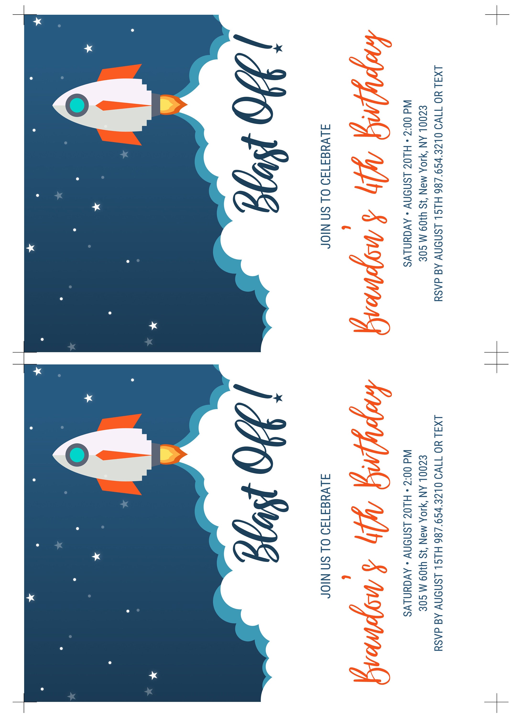 Rocket Ship Birthday Invitation Template Space Party Invitation Outer ...
