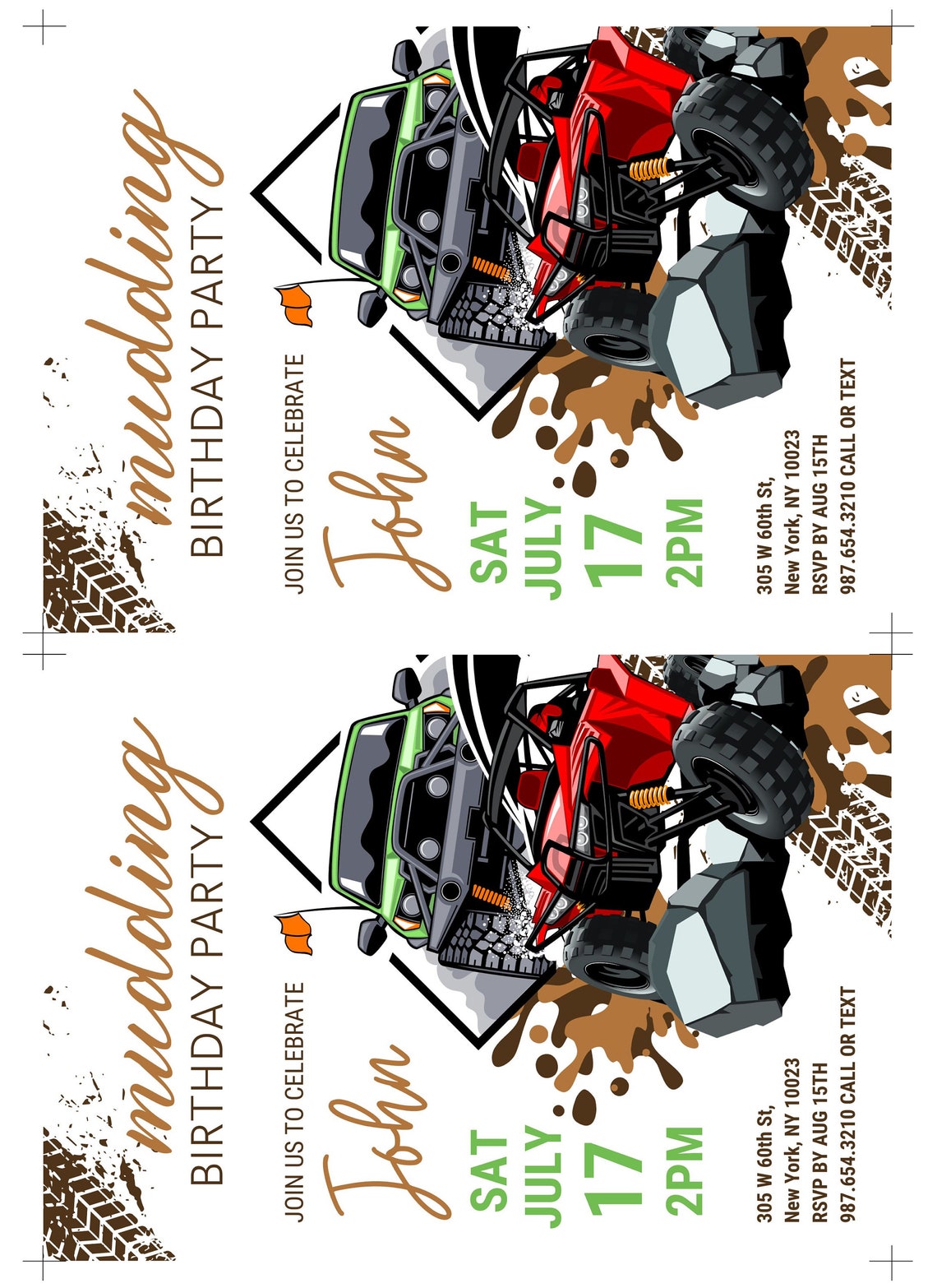Mudding Birthday Invitation Template Muddin Party ATV Party ATV ...