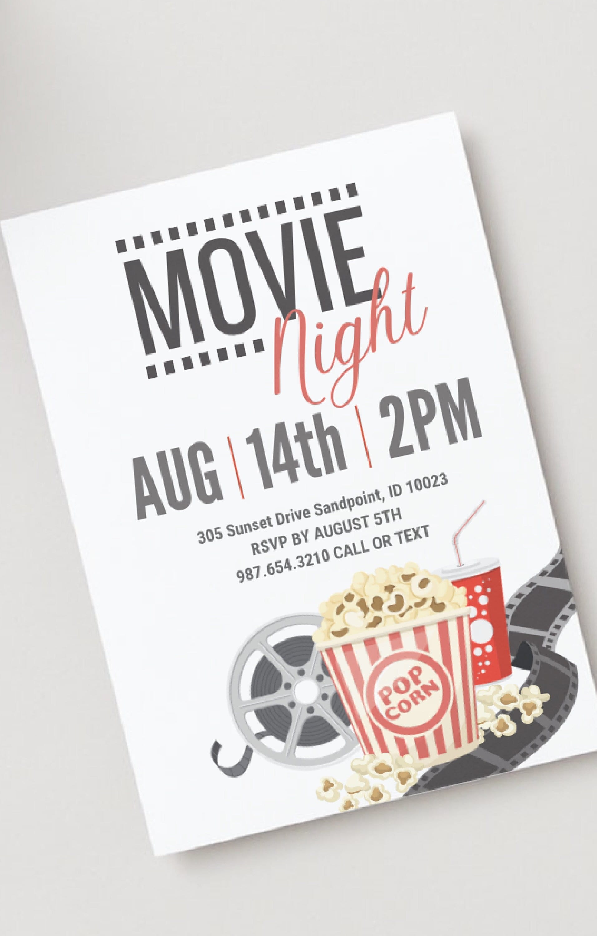 Movie Night Party Invitation Template Cinema Party Movie Birthday ...