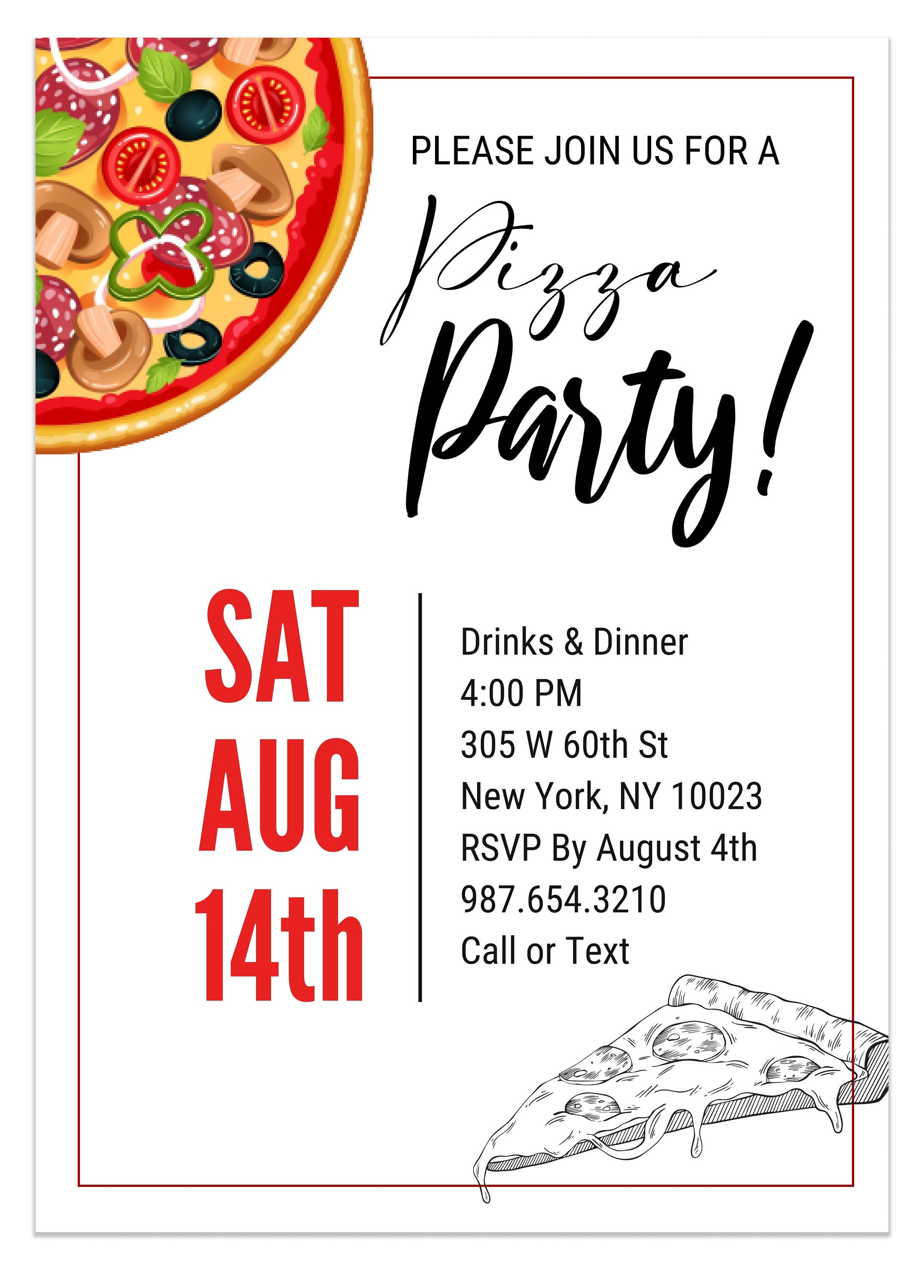 Pizza Party Invitation Template Pizza Birthday Party Pizza Party Invite ...