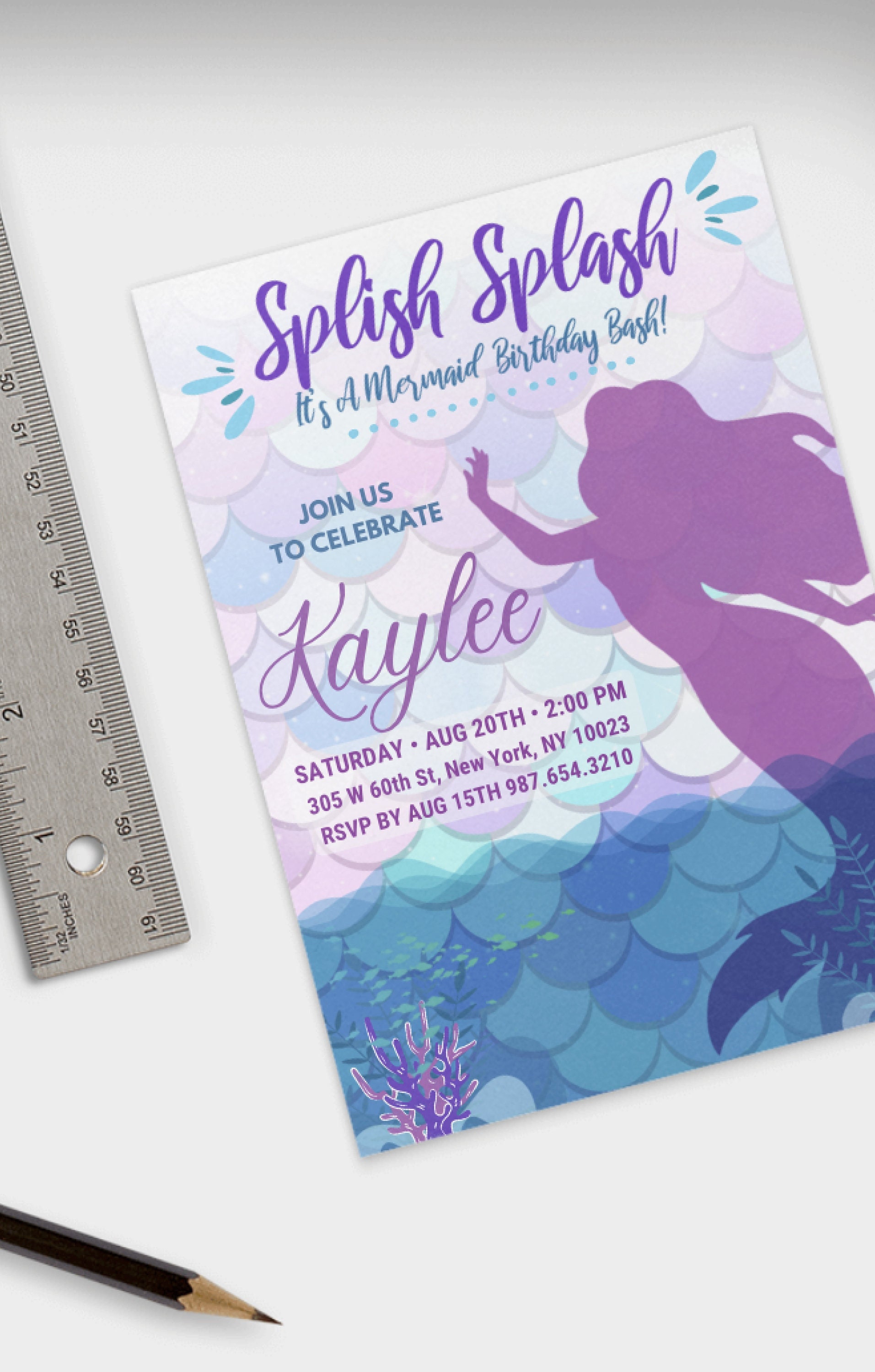Splish Splash Mermaid Birthday Invitation Template Mermaid Party ...