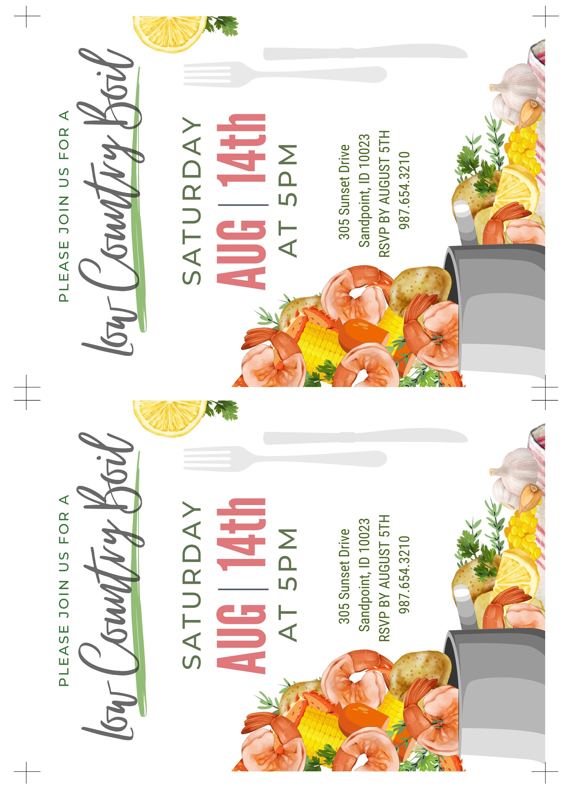Low Country Boil Invitation Template Cookout Invitation Backyard Party ...