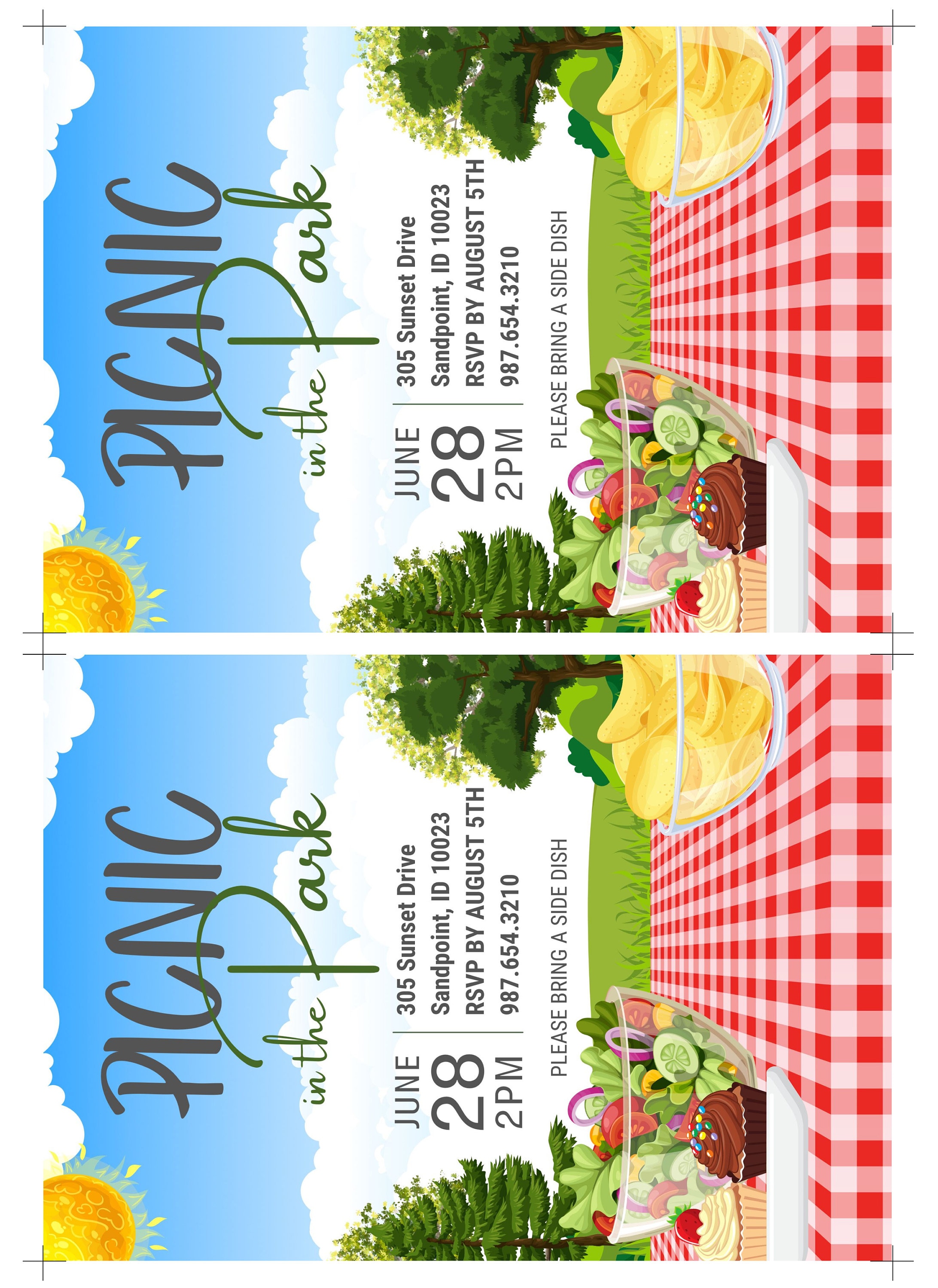 Picnic in the Park Invitation Template Park Birthday Invitation Party ...