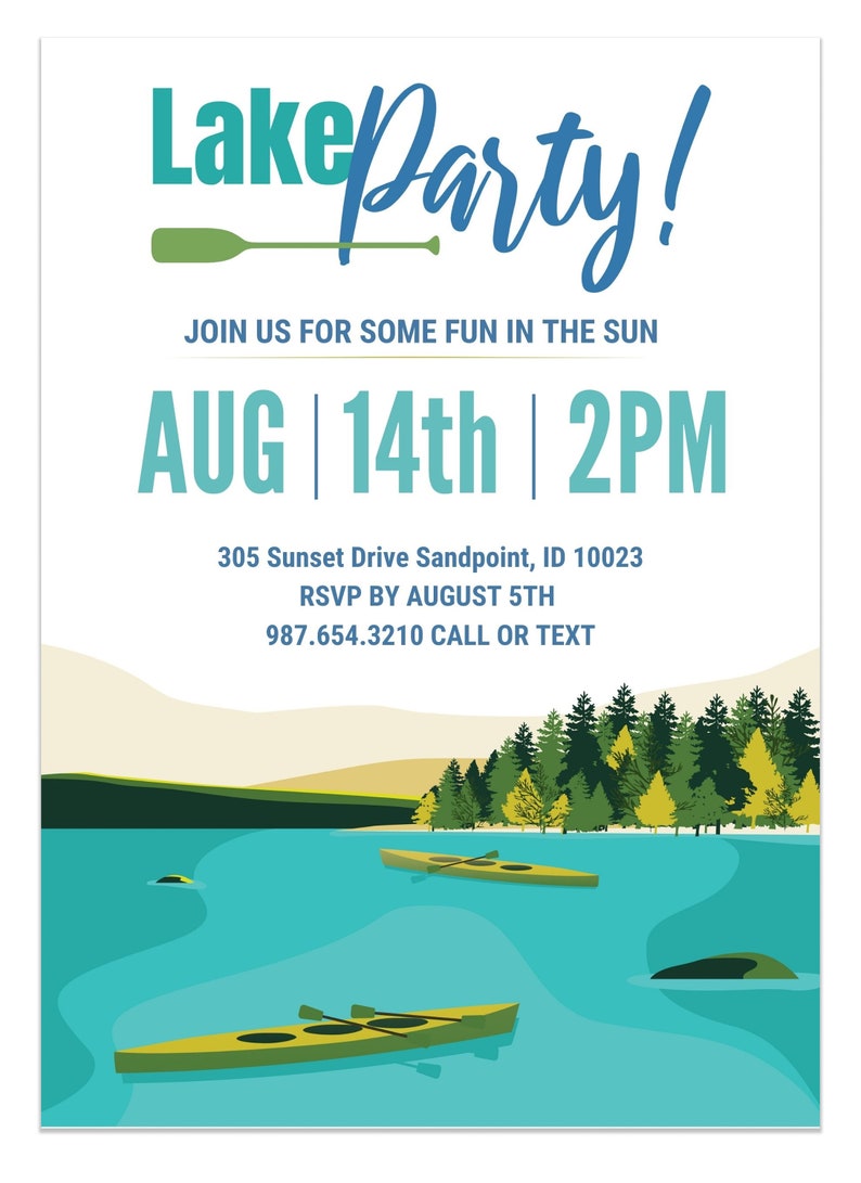 Lake Party Invitation Template Lake Celebration Cabin Party Summer ...